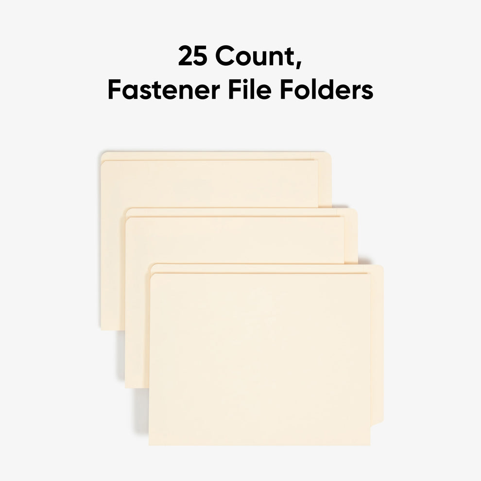 Fastener File Folders, Straight Cut, 1 Pocket, Manila, Letter